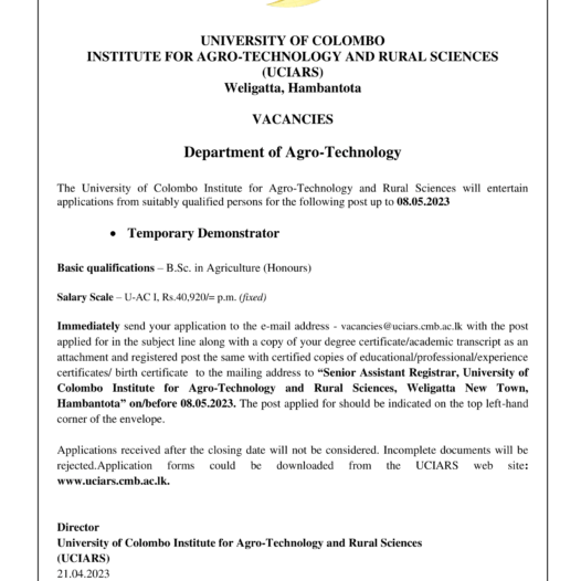 University of Colombo Institute of Agro - Technology and Rural Sciences ...