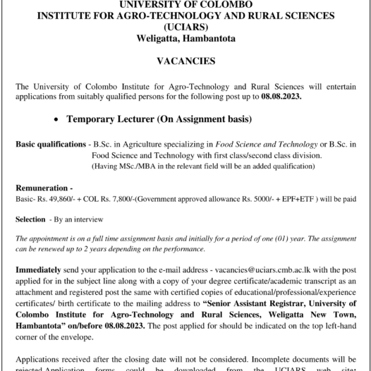 University of Colombo Institute of Agro - Technology and Rural Sciences ...