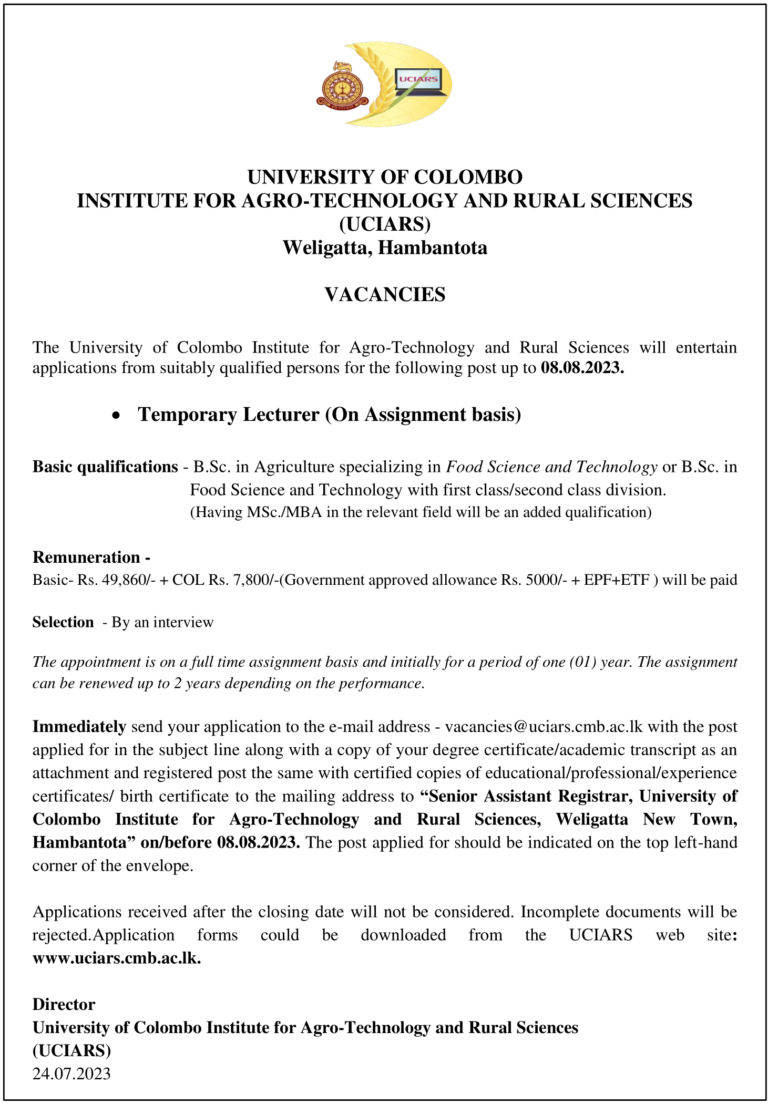 University of Colombo Institute of Agro - Technology and Rural Sciences ...