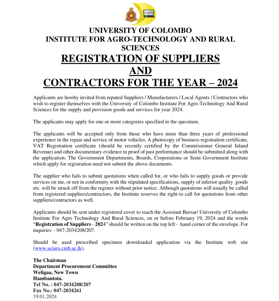 REGISTRATION OF SUPPLIERS AND CONTRACTORS FOR THE YEAR – 2024 ...