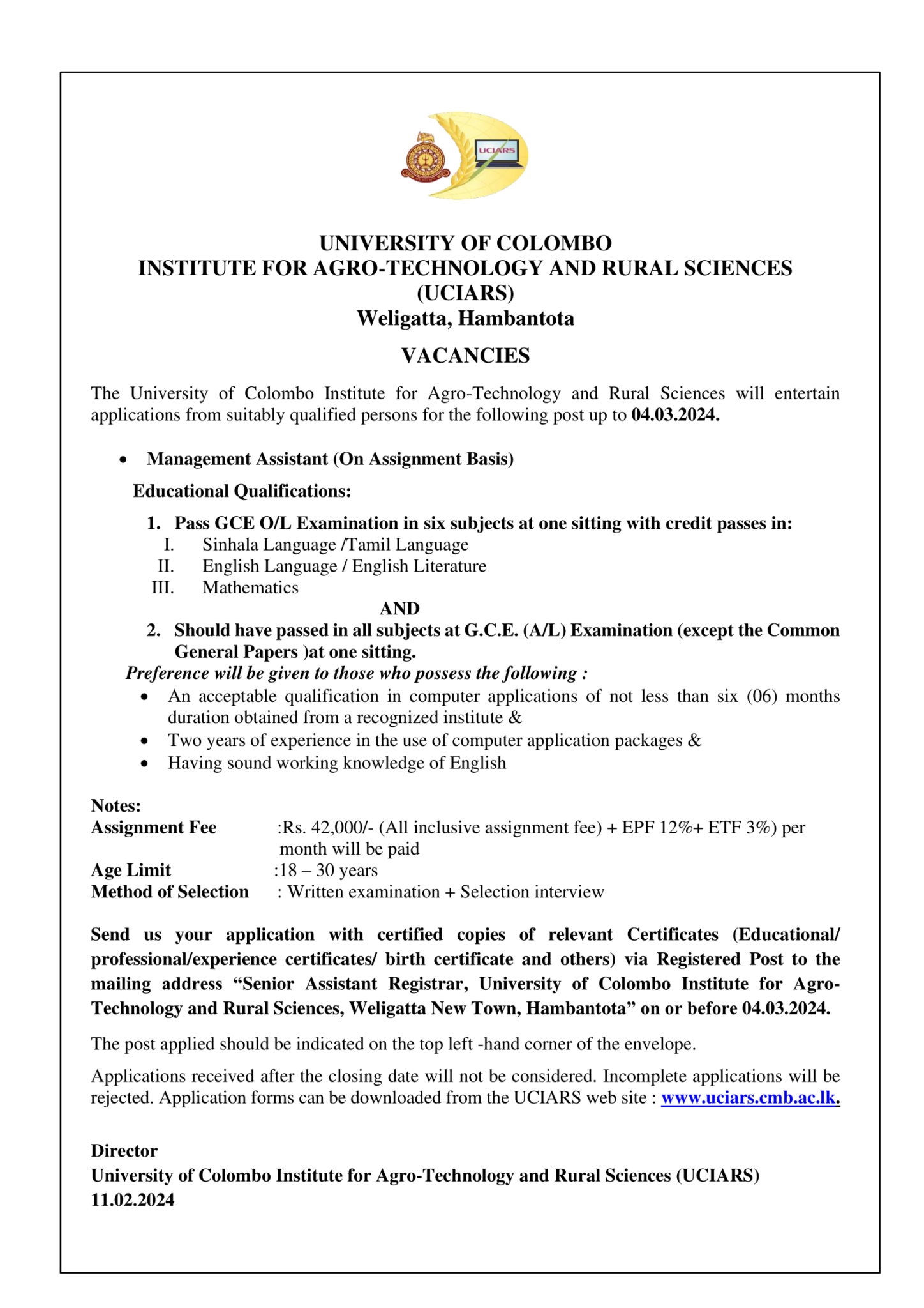 University of Colombo Institute of Agro - Technology and Rural Sciences ...